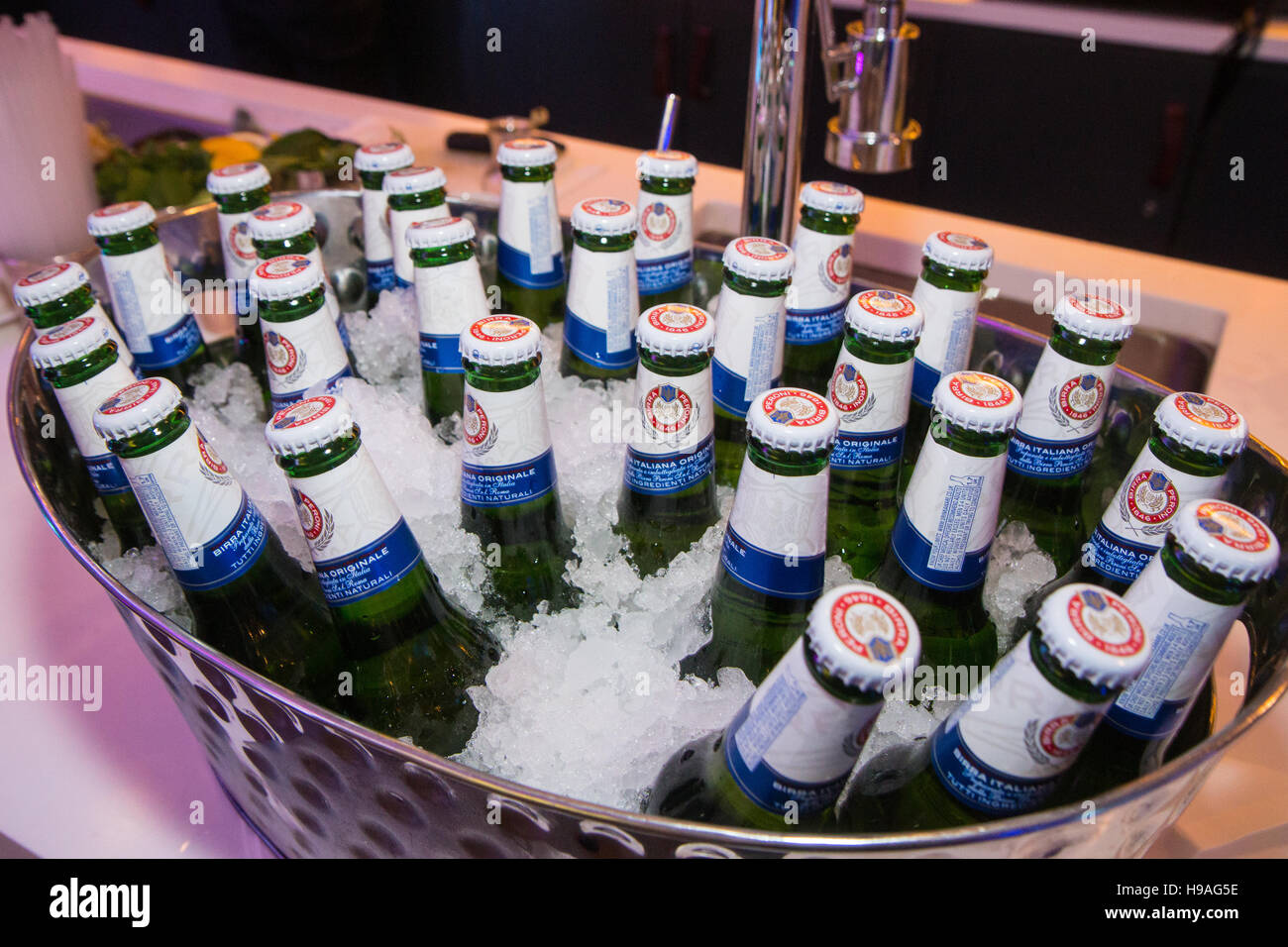 Beer bottles on ice Stock Photo - Alamy