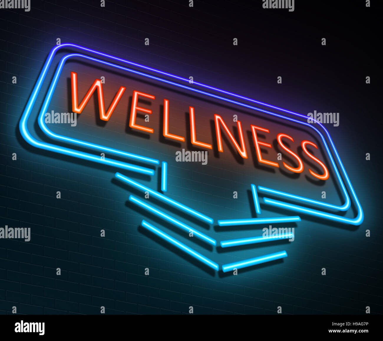 Illustration depicting an illuminated neon sign with a wellness concept ...