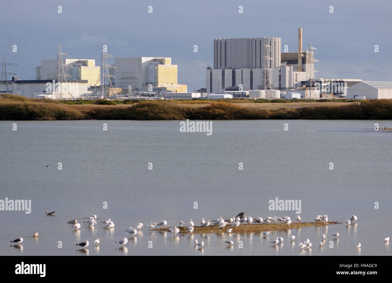 Dungeness nuclear power station with Dungeness Nature Reserve in the ...