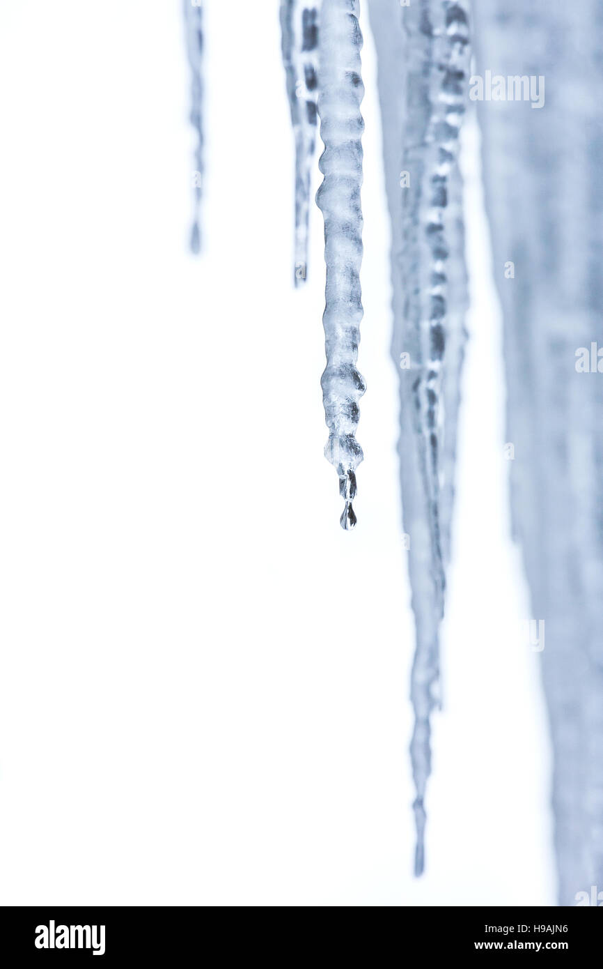 Icicles with water drops ice hanging down Stock Photo - Alamy