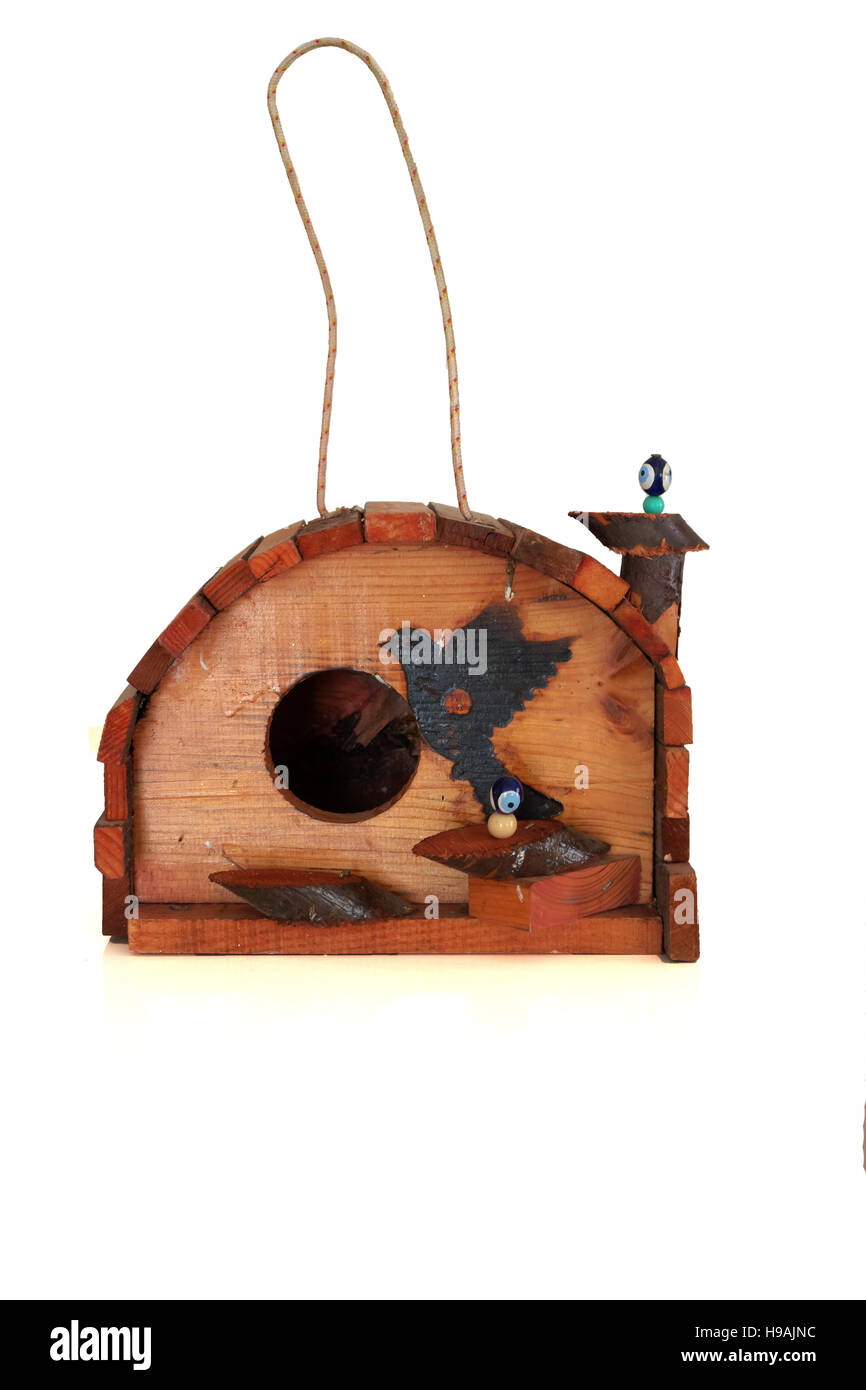 Wooden bird house on white background Stock Photo - Alamy