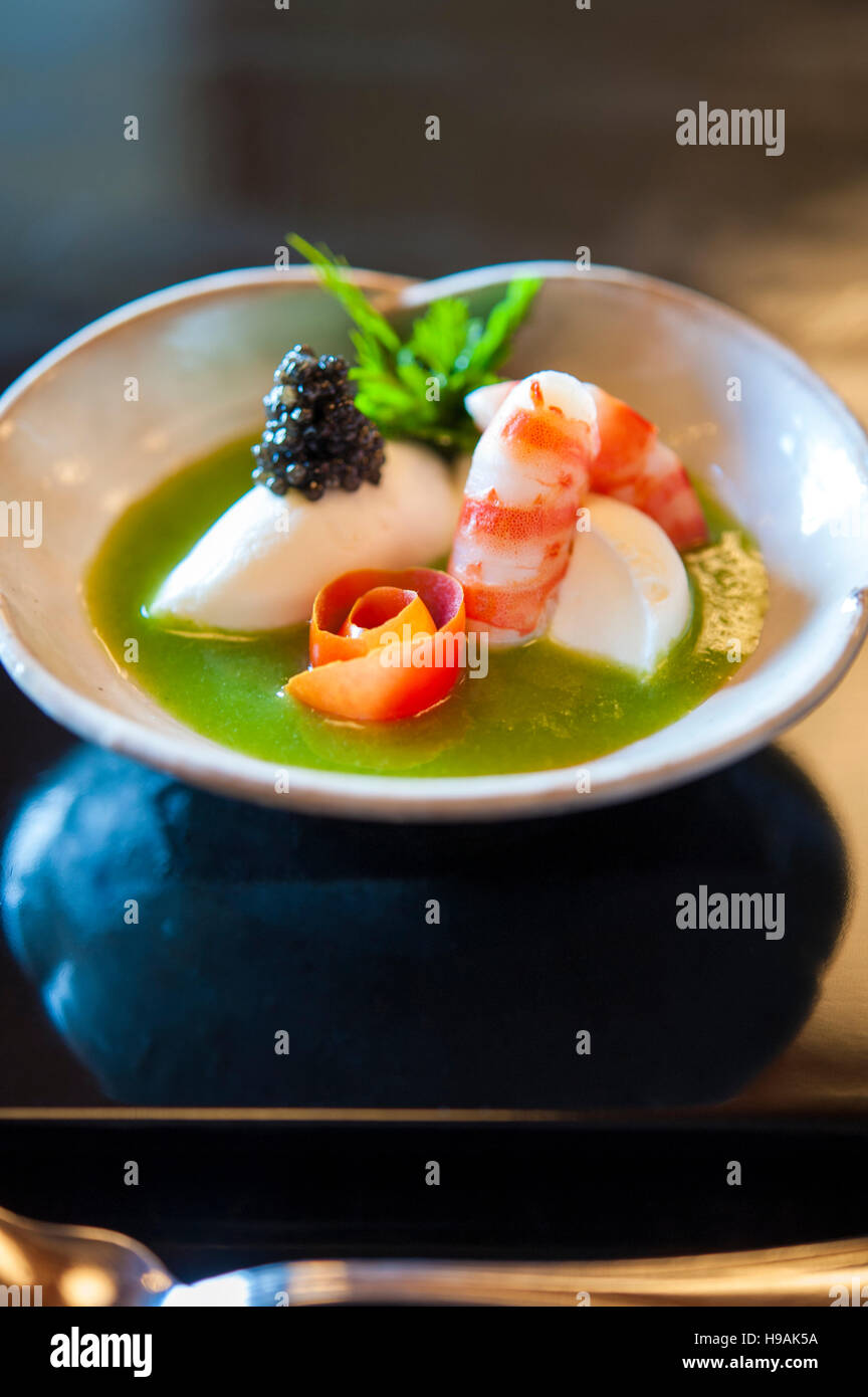 Mousse of lily bulb with leek at Misoguigawa, a kaiseki restaurant in ...