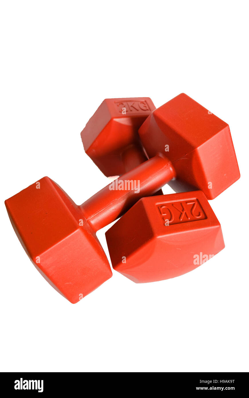 Red dumbbell white background with clipping path Stock Photo - Alamy