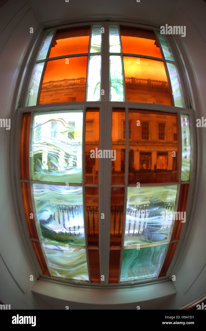 Glasgow street scenes shot through colored coloured stained glass ...