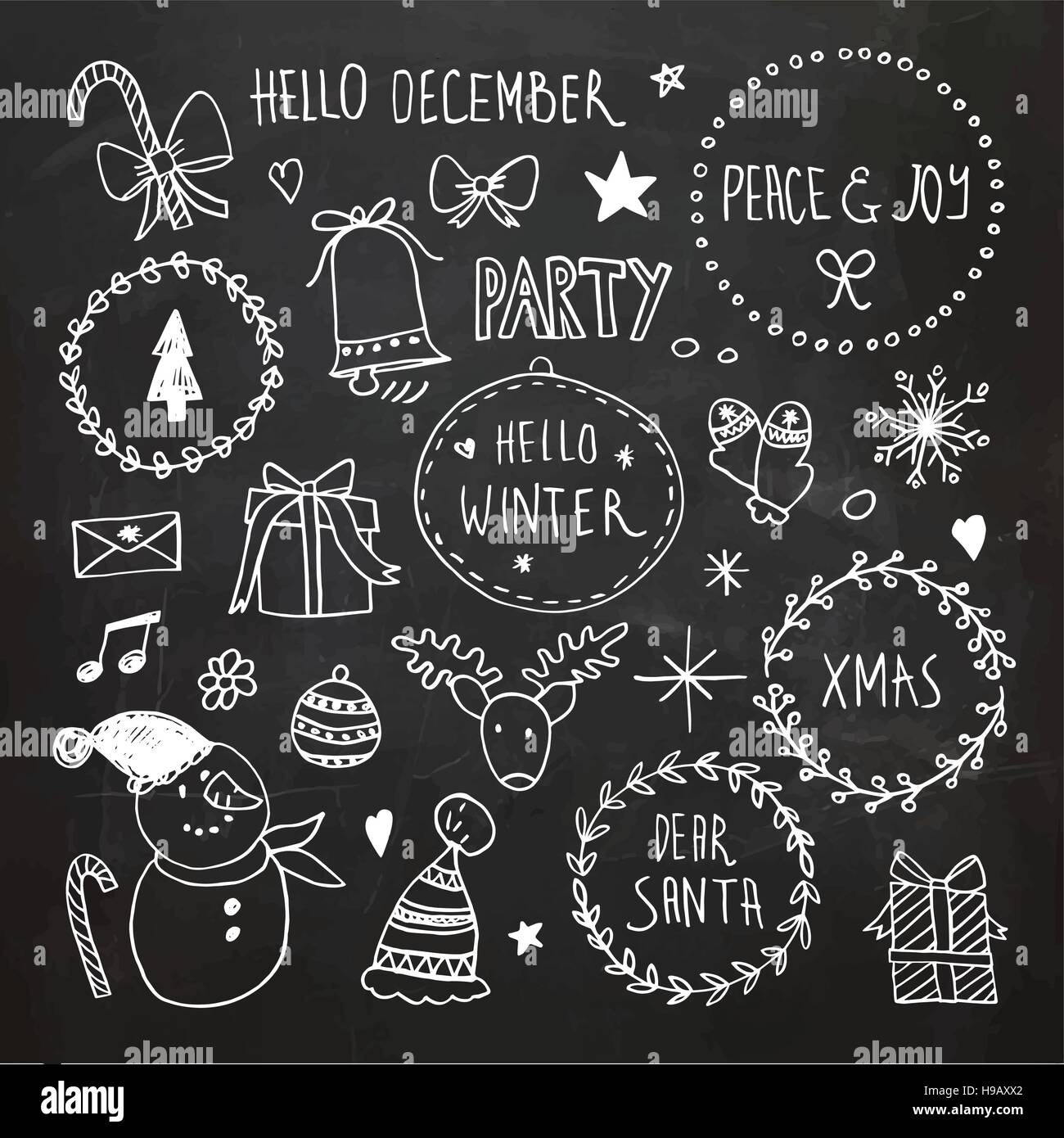 Chalkboard Christmas doodles set Stock Vector Image & Art - Alamy
