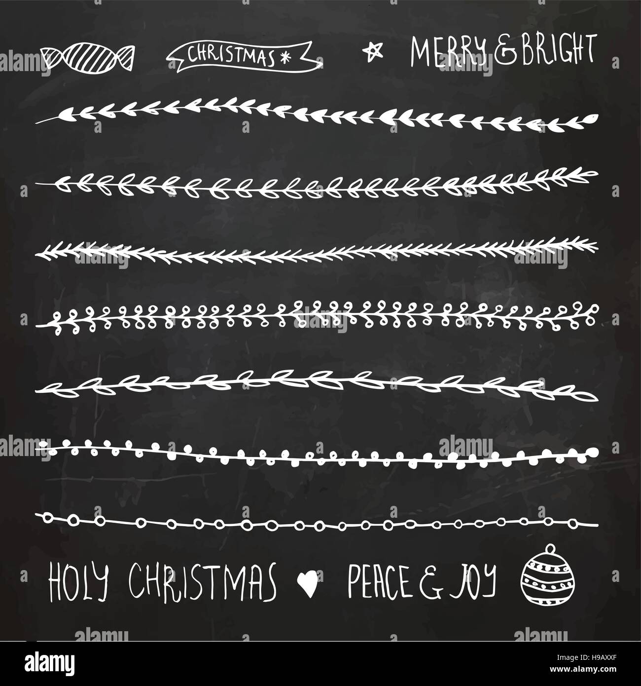 Hand Drawn Christmas Decorative Elements, Doodles and Borders Stock ...