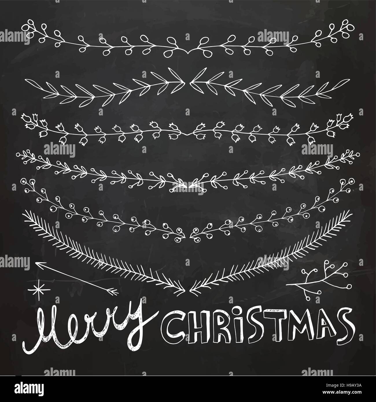 Hand Drawn Christmas Decorative Elements, Doodles and Borders Stock ...