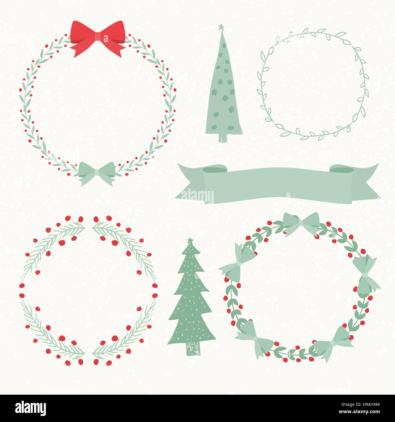 Christmas Elements, Wreath,Trees and Ribbons. Vectors illustration ...