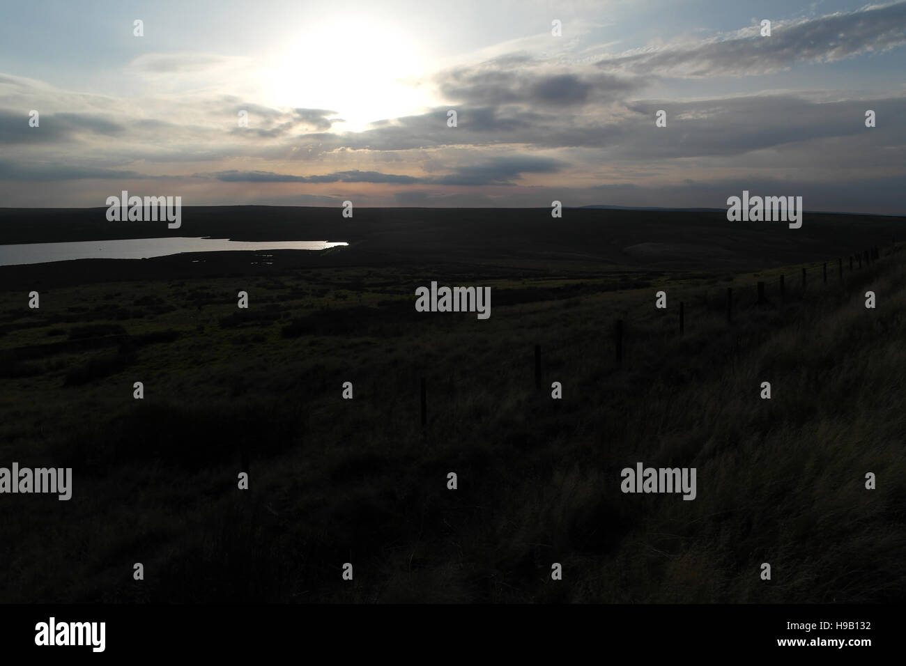 View from Cold Edge Road across north end Warley Moor reservoir towards ...