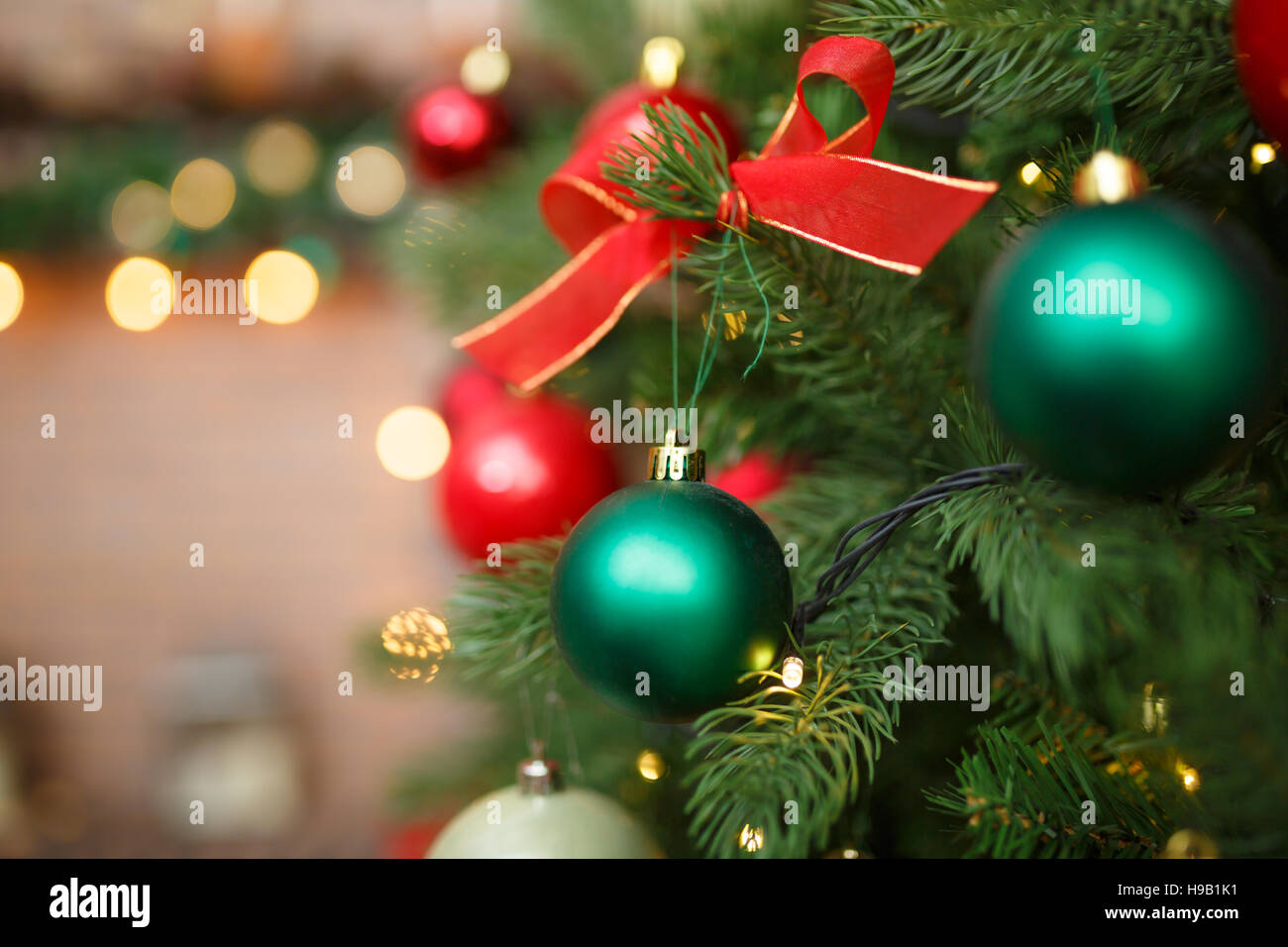 Christmas ornaments on pine tree Stock Photo - Alamy
