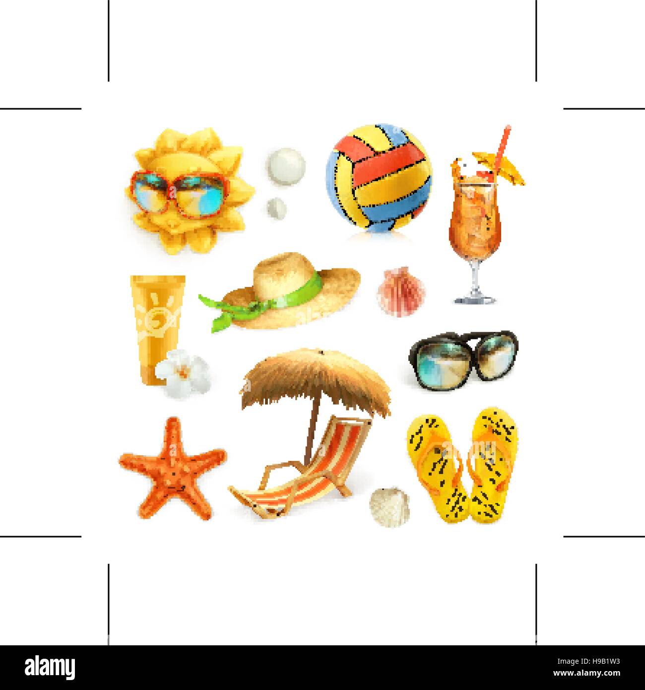 Beach hat sunglasses flip Stock Vector Images - Alamy