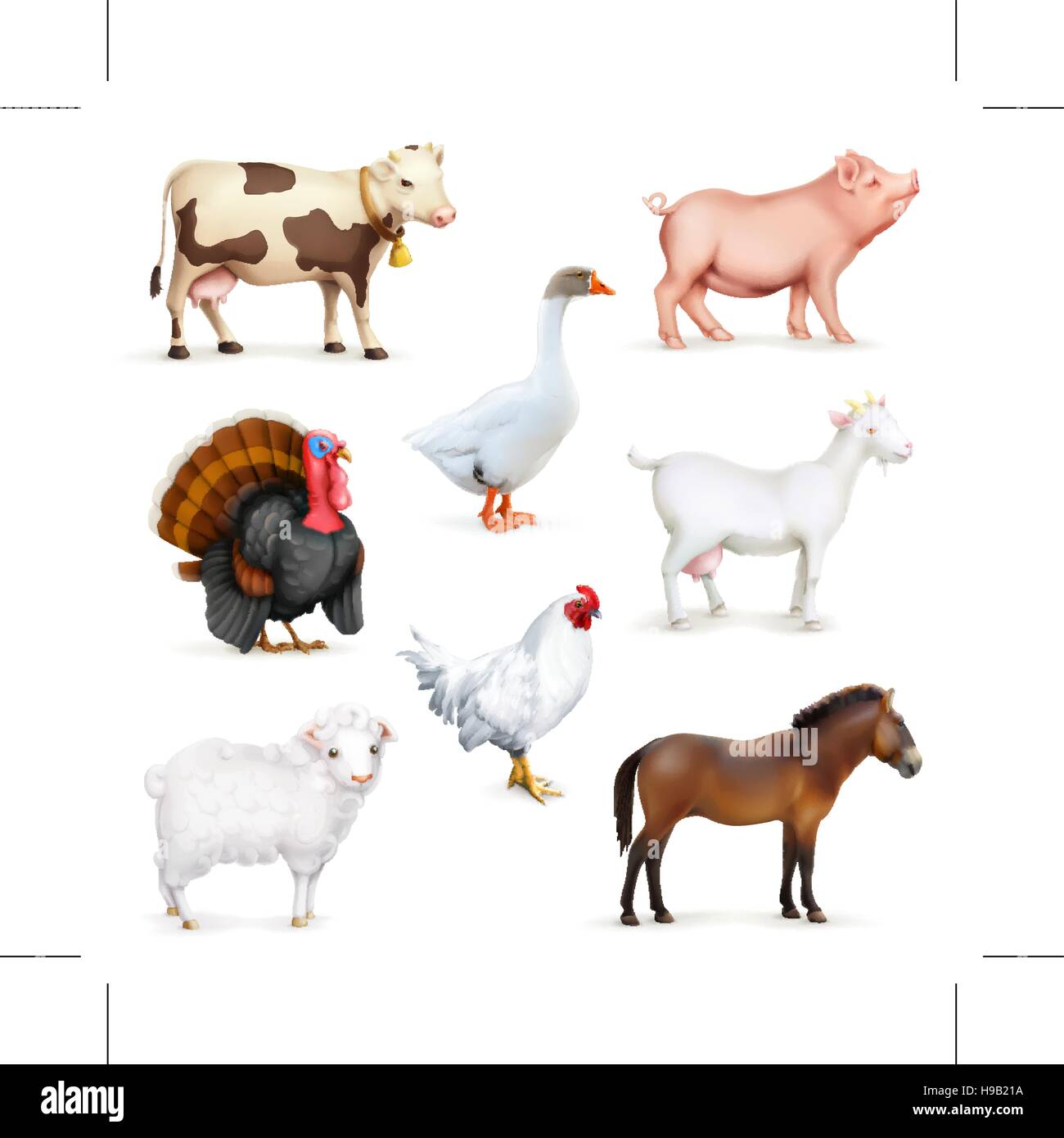 Cartoon farm animals and birds vector set isolated sheep hi-res stock ...