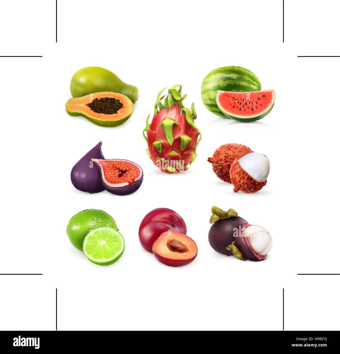 Juicy ripe sweet fruit. Vector icon set Stock Vector Image & Art - Alamy