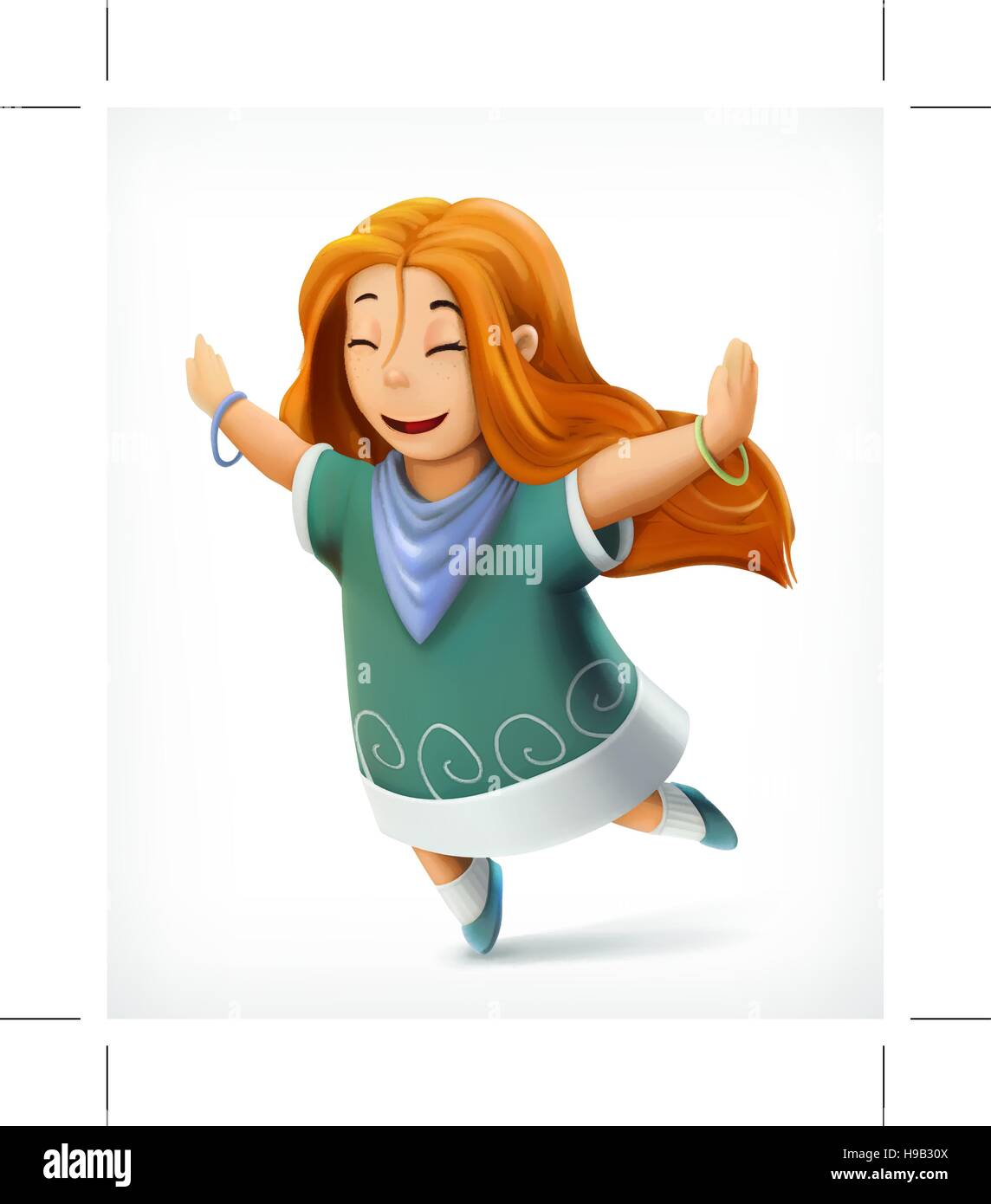 Happy girl, dance with joy, freedom from care, little girl jumping from ...