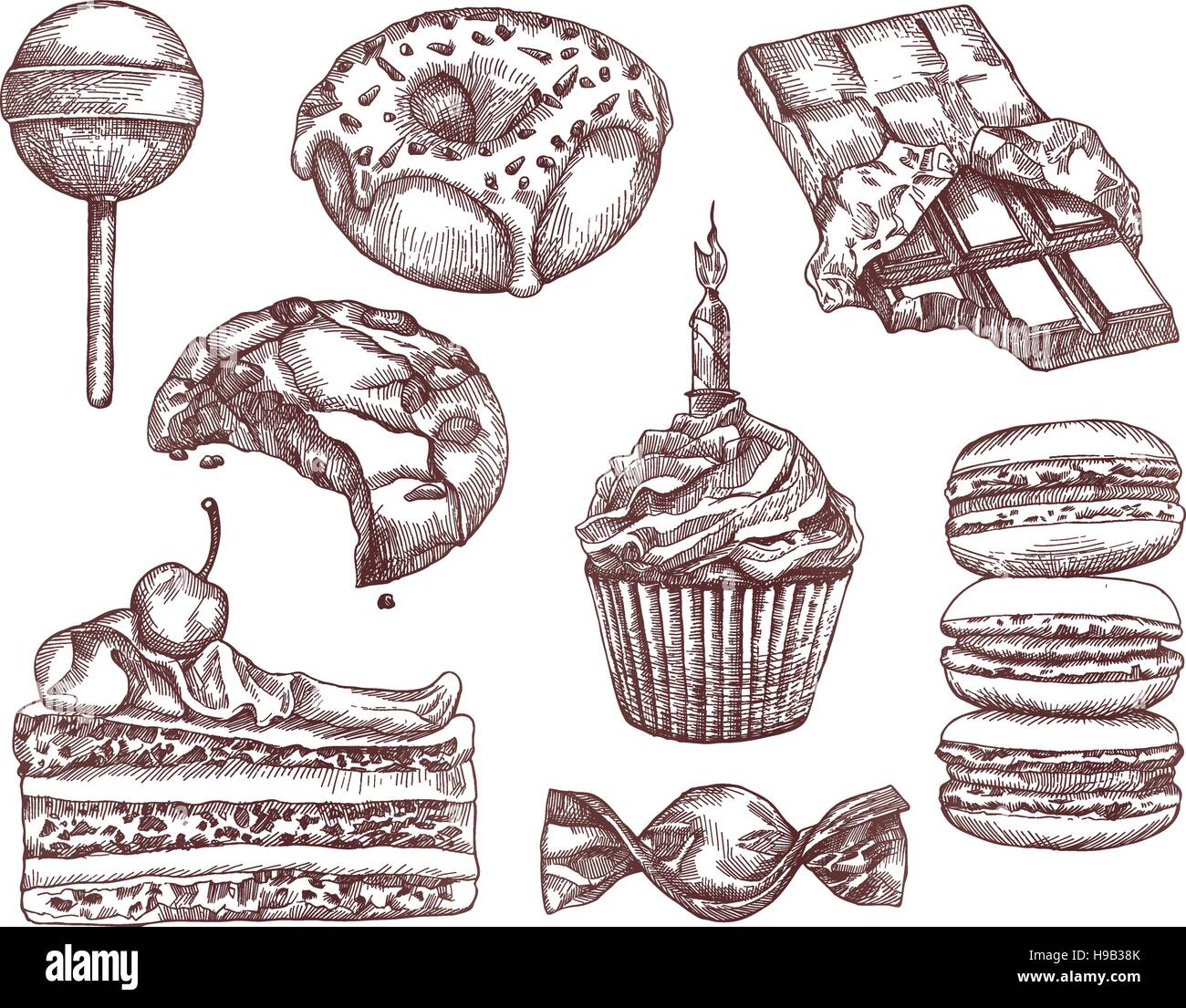 Confectionery, sketches, hand drawing, vector set Stock Vector Image ...