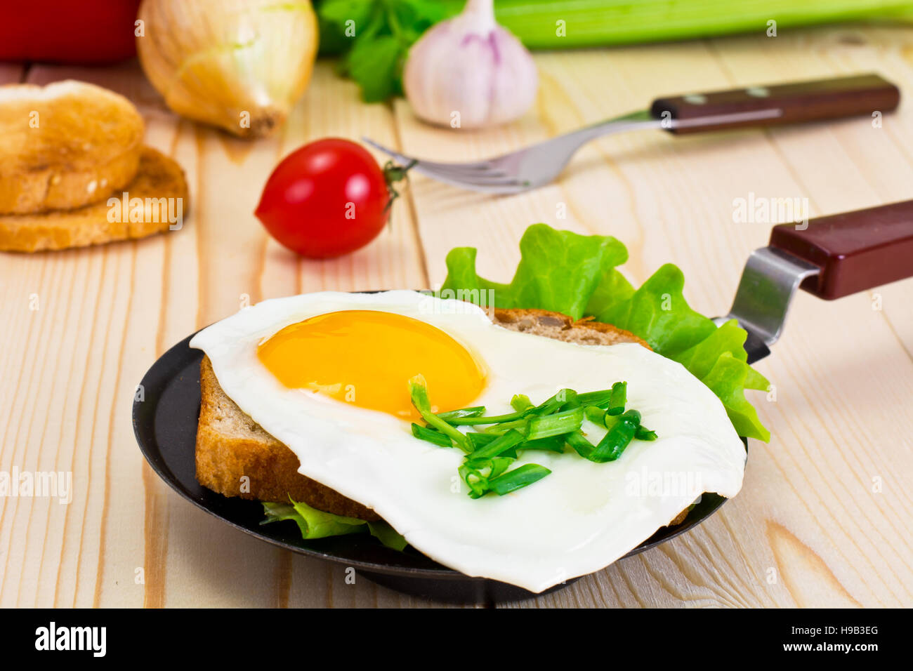 Egg Fried Bread with Lettuce, Sandwich for Breakfast Studio Photo Stock ...