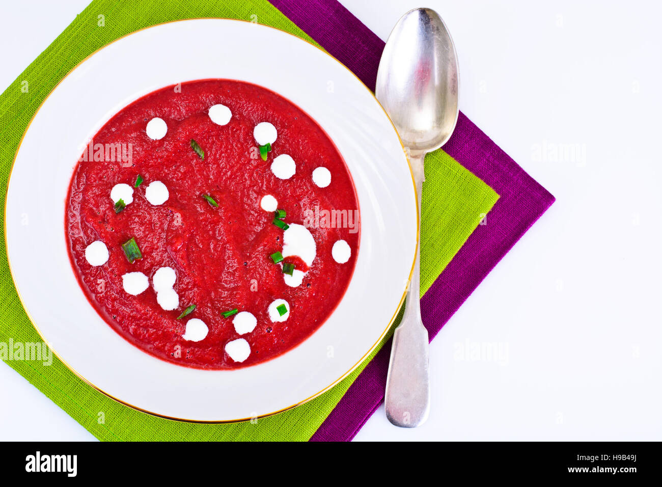 Beetroot Puree Soup with Sour Cream Studio Photo Stock Photo - Alamy