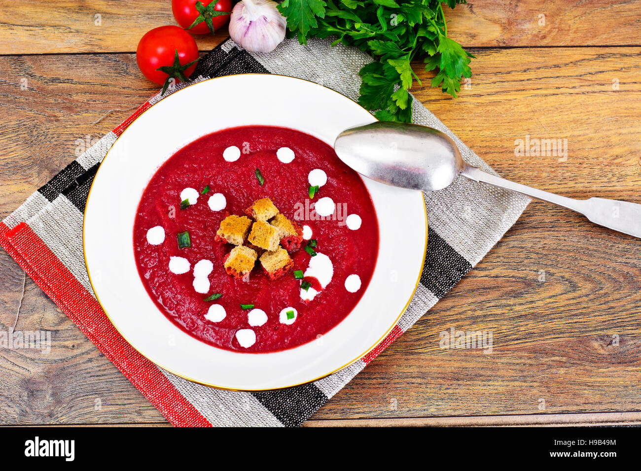 Beetroot Puree Soup with Sour Cream Studio Photo Stock Photo - Alamy