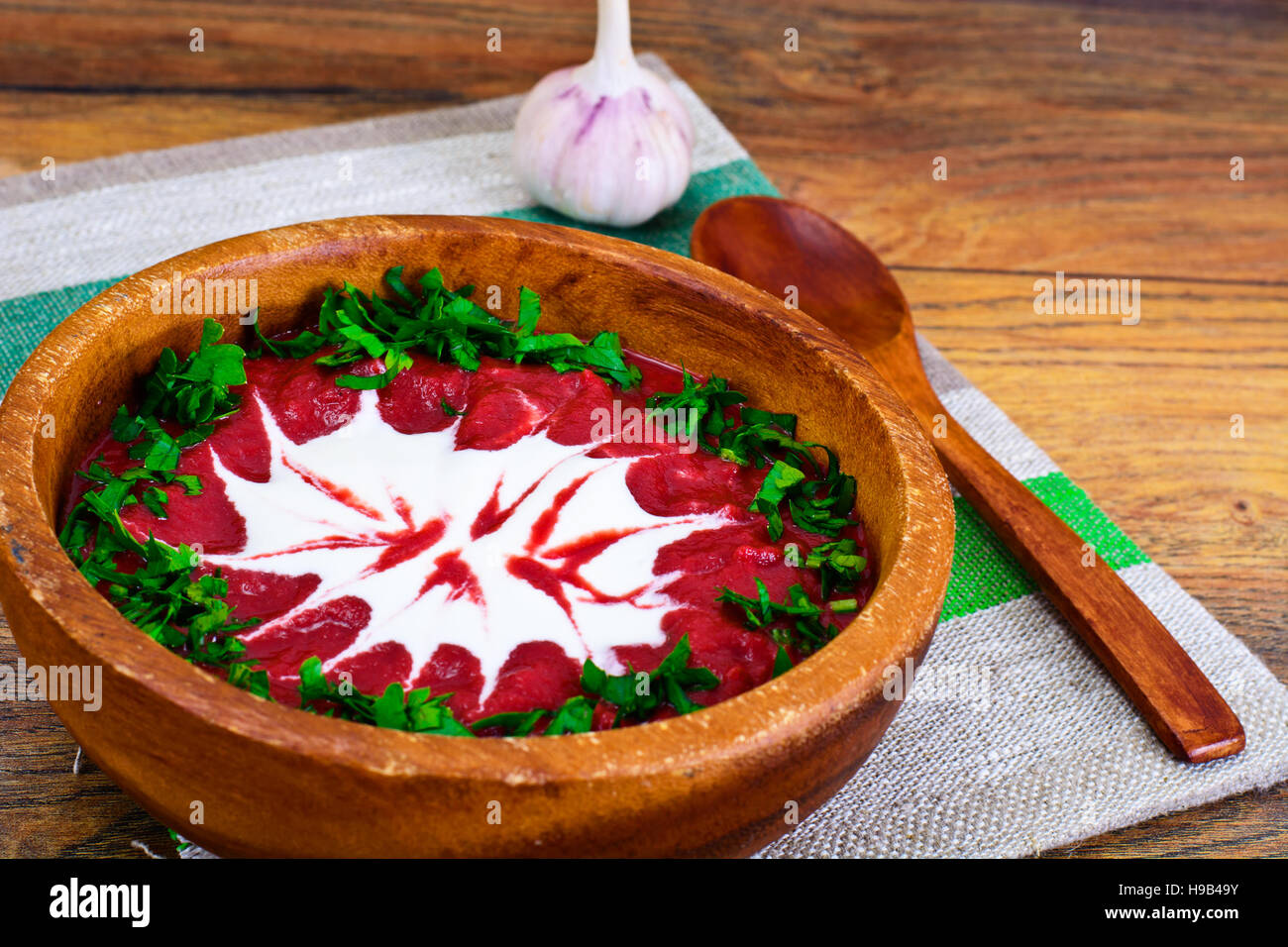 Beetroot Puree Soup with Sour Cream Studio Photo Stock Photo - Alamy