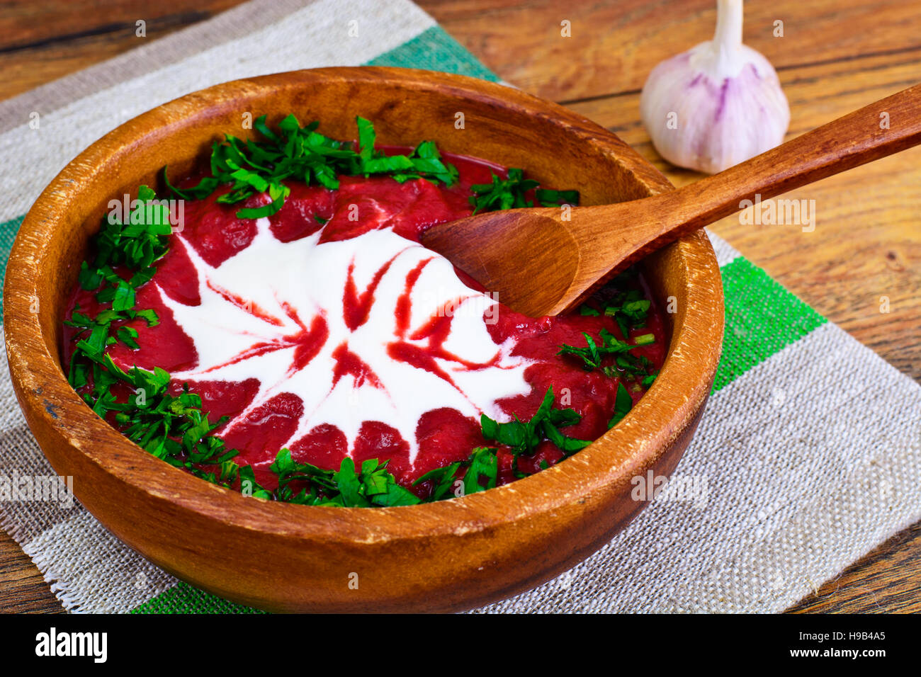 Beetroot Puree Soup with Sour Cream Studio Photo Stock Photo - Alamy