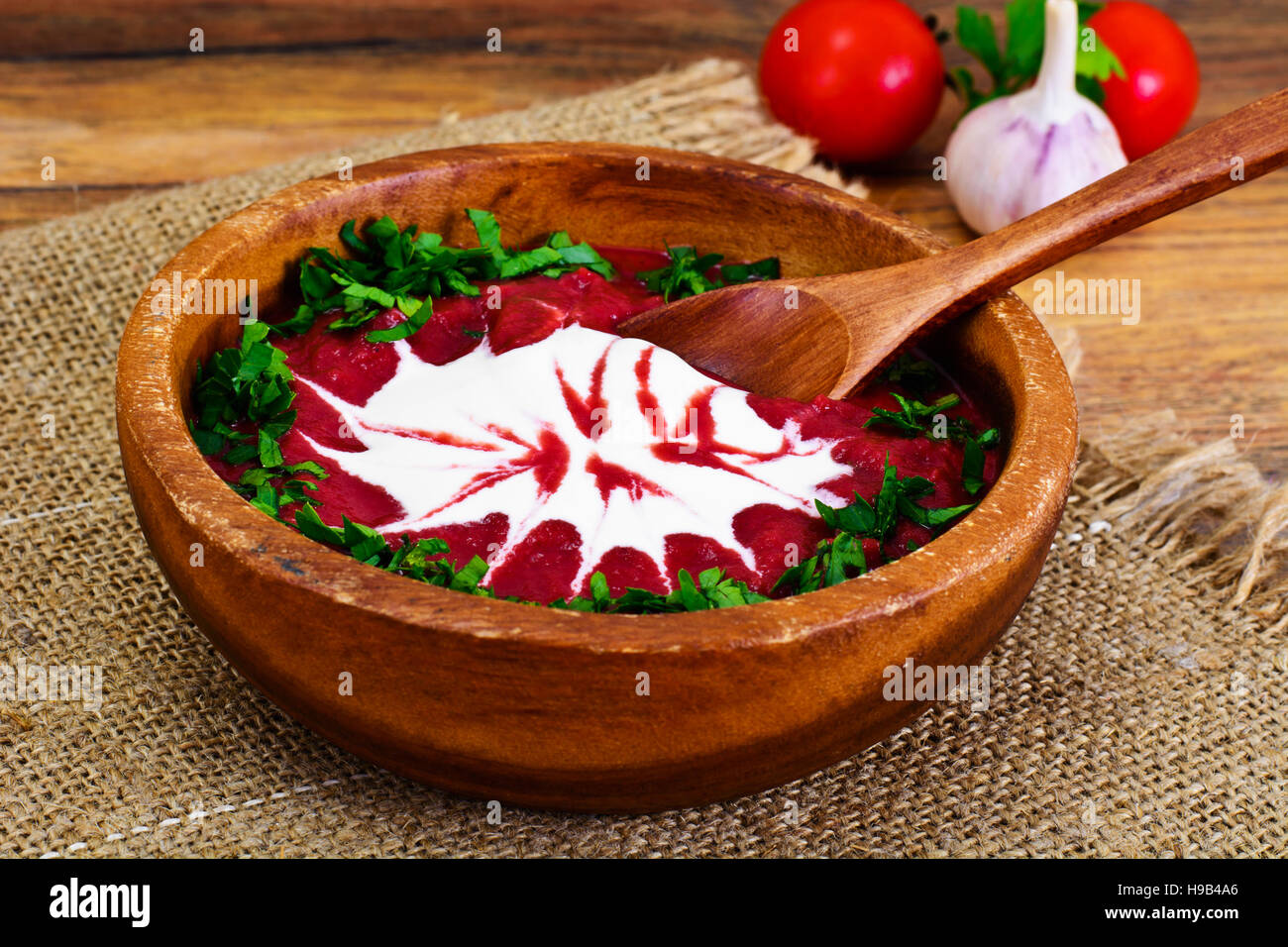 Beetroot Puree Soup with Sour Cream Studio Photo Stock Photo - Alamy