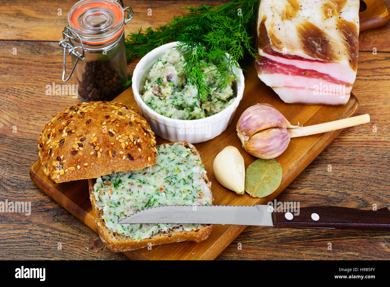 Salo, Pork with Garlic, Dill and Multi Grain Bread Studio Photo Stock ...