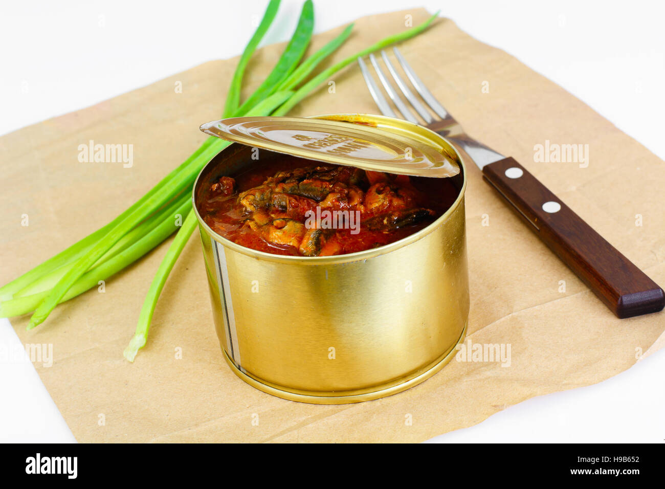 Canned Fish Sprat in Tomato Sauce Studio Photo Stock Photo - Alamy