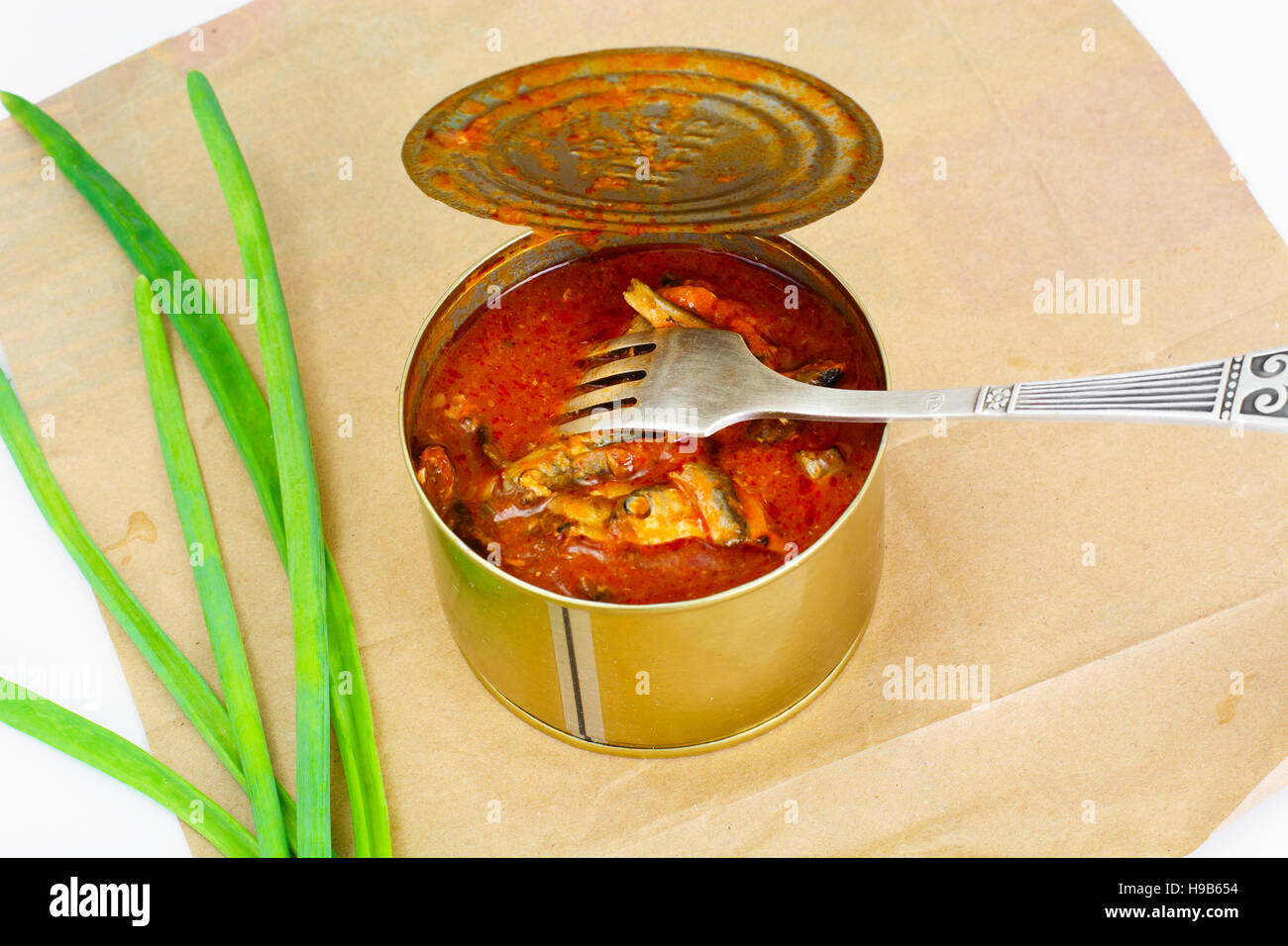 Canned Fish Sprat in Tomato Sauce Studio Photo Stock Photo - Alamy