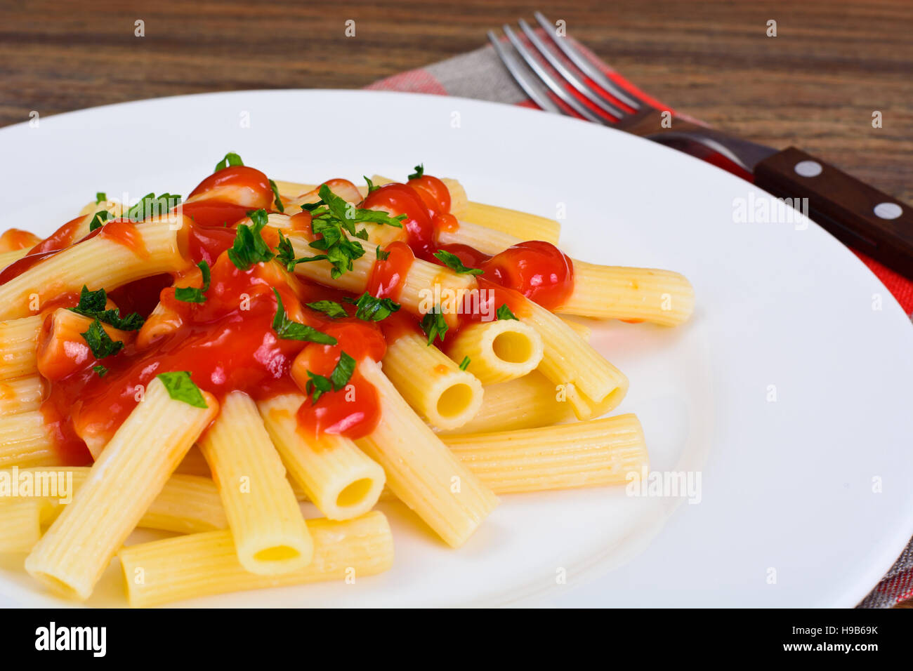 Pasta with Tomato Sauce Ketchup Studio Photo Stock Photo - Alamy