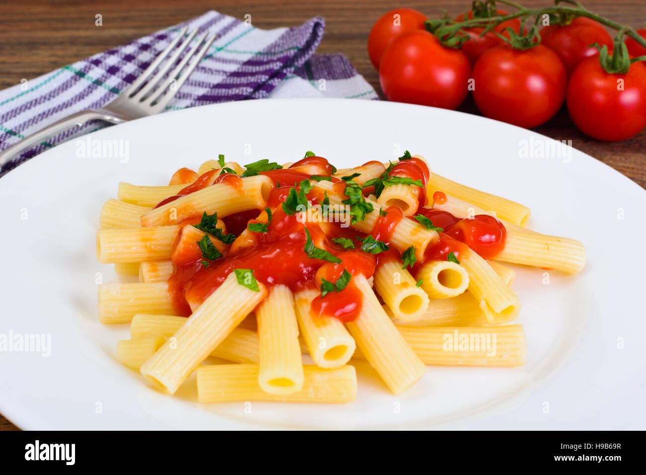 Pasta with Tomato Sauce Ketchup Studio Photo Stock Photo - Alamy