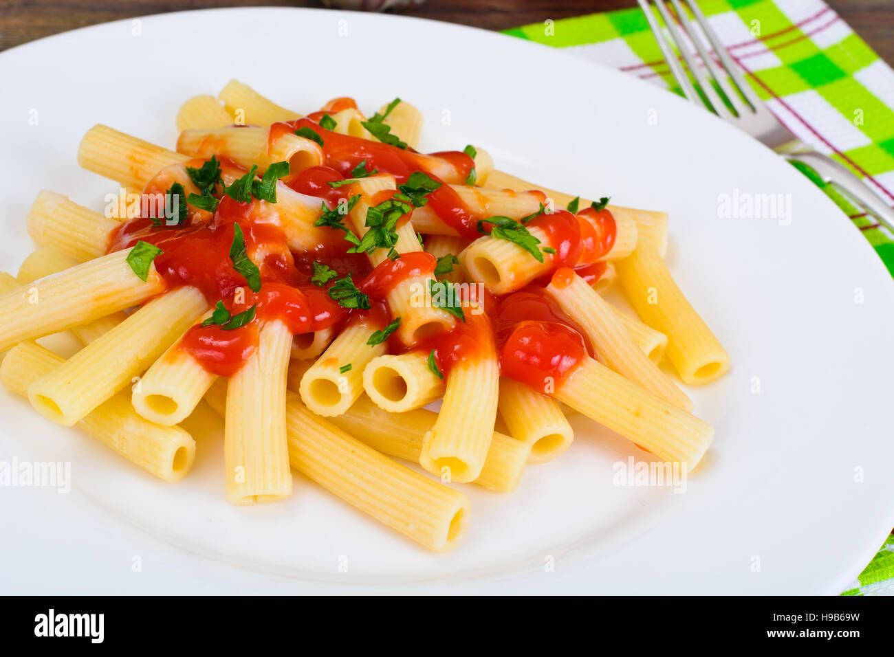 Pasta with Tomato Sauce Ketchup Studio Photo Stock Photo - Alamy
