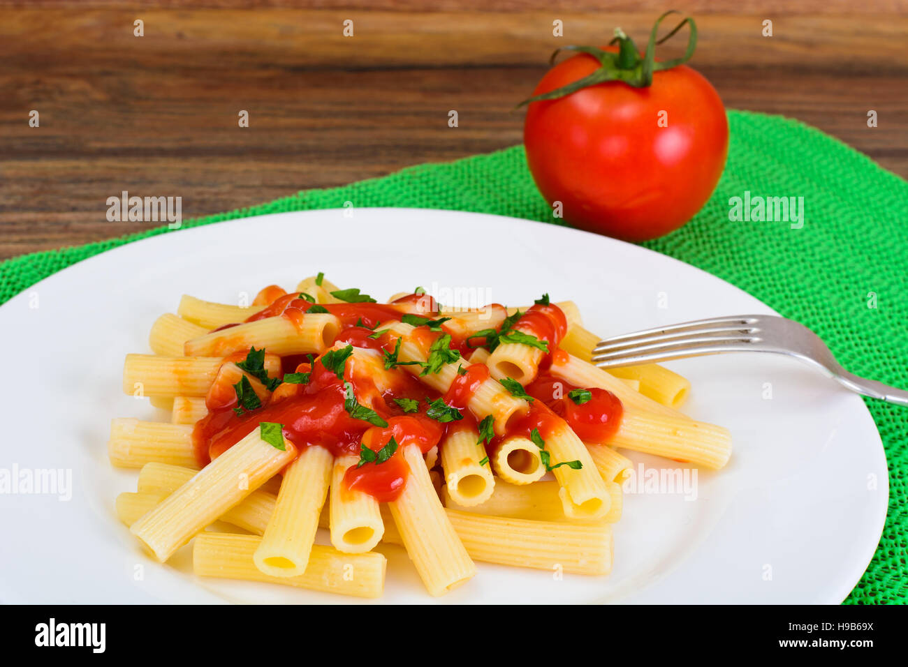 Pasta with Tomato Sauce Ketchup Studio Photo Stock Photo - Alamy
