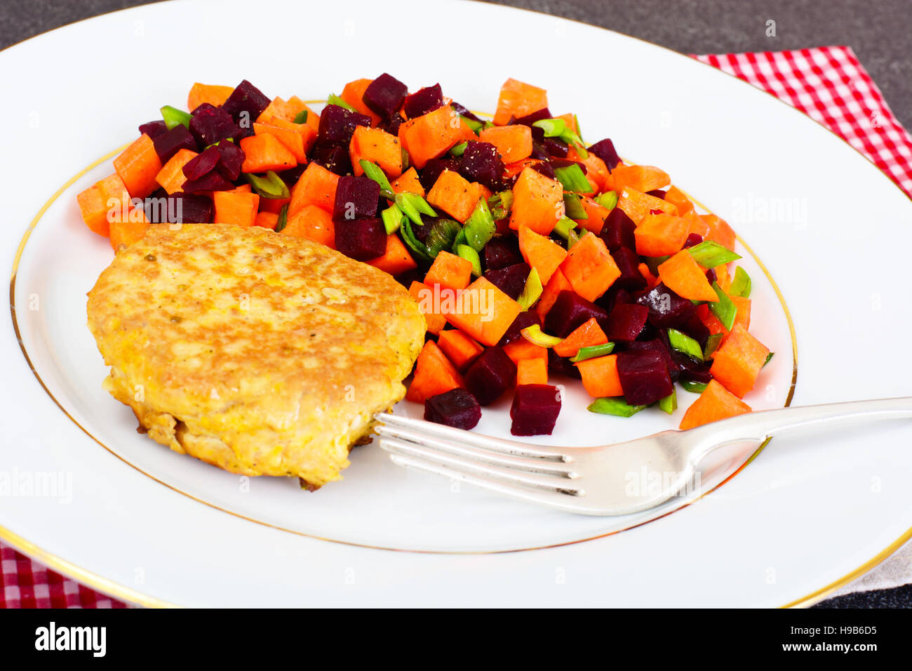 Fish Cutlet with a Salad of Carrots and Beets. Studio Photo Stock Photo ...