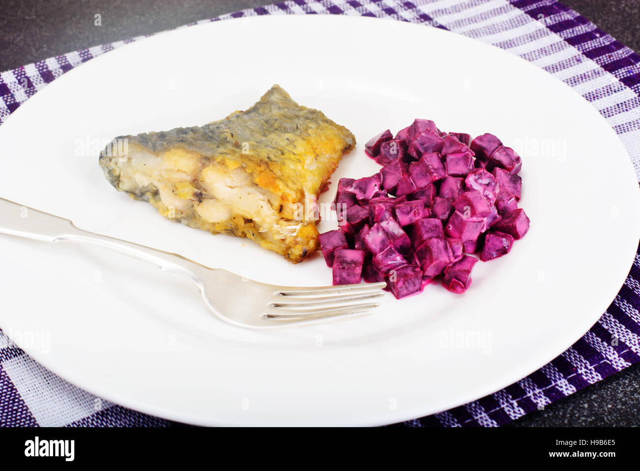 Fried Fish Cards and Salad of Boiled Beets with Yogurt Studio Photo ...