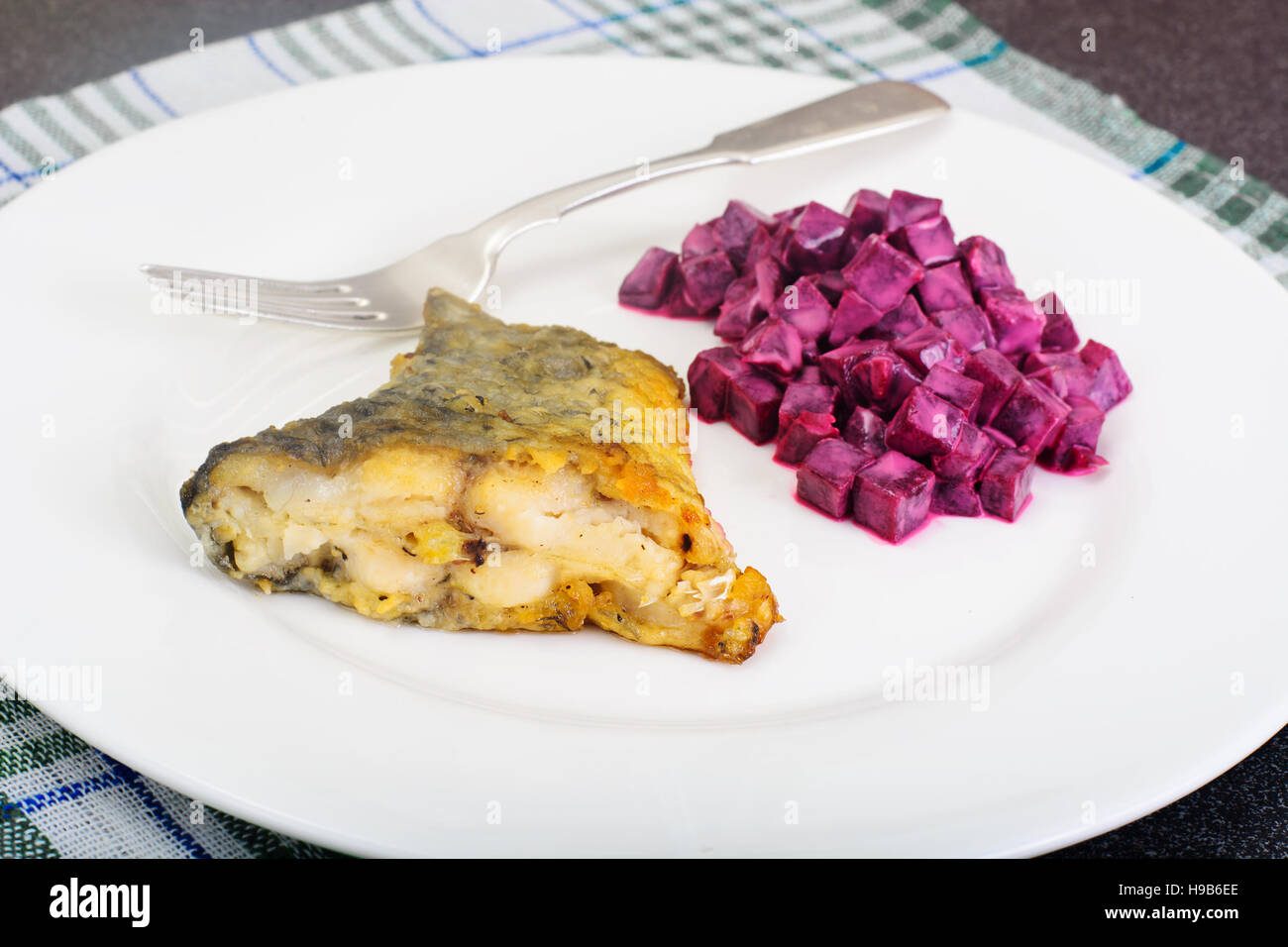 Fried Fish Cards and Salad of Boiled Beets with Yogurt Studio Photo ...
