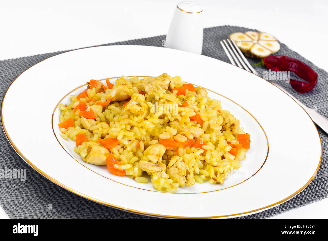 Healthy Food: Pilaf with Meat and Rice. Studio Photo Stock Photo - Alamy