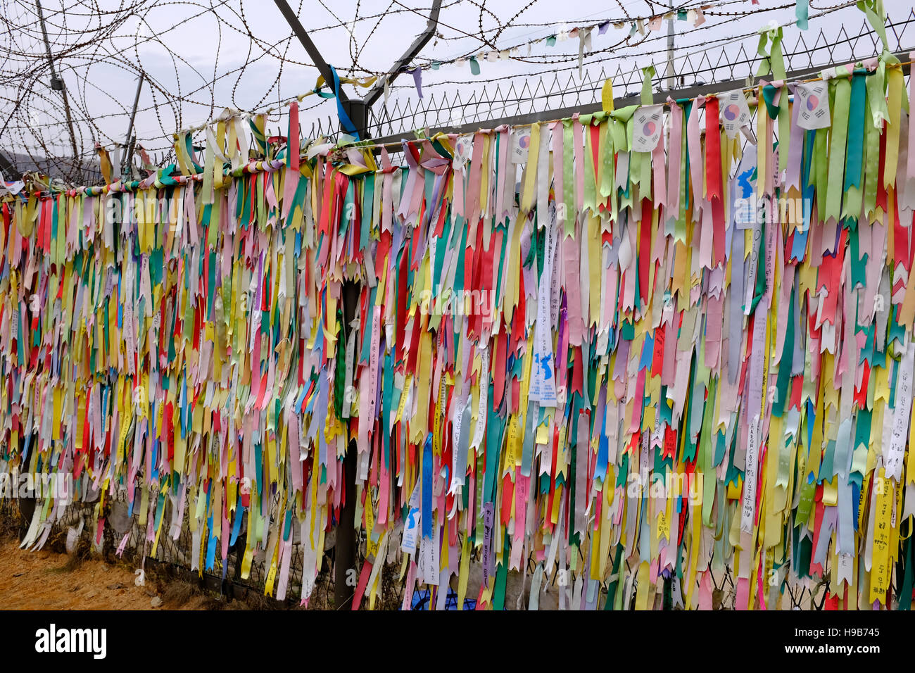 Reunification ribbons on Railroad Bridge in DMZ Area of South Korea ...