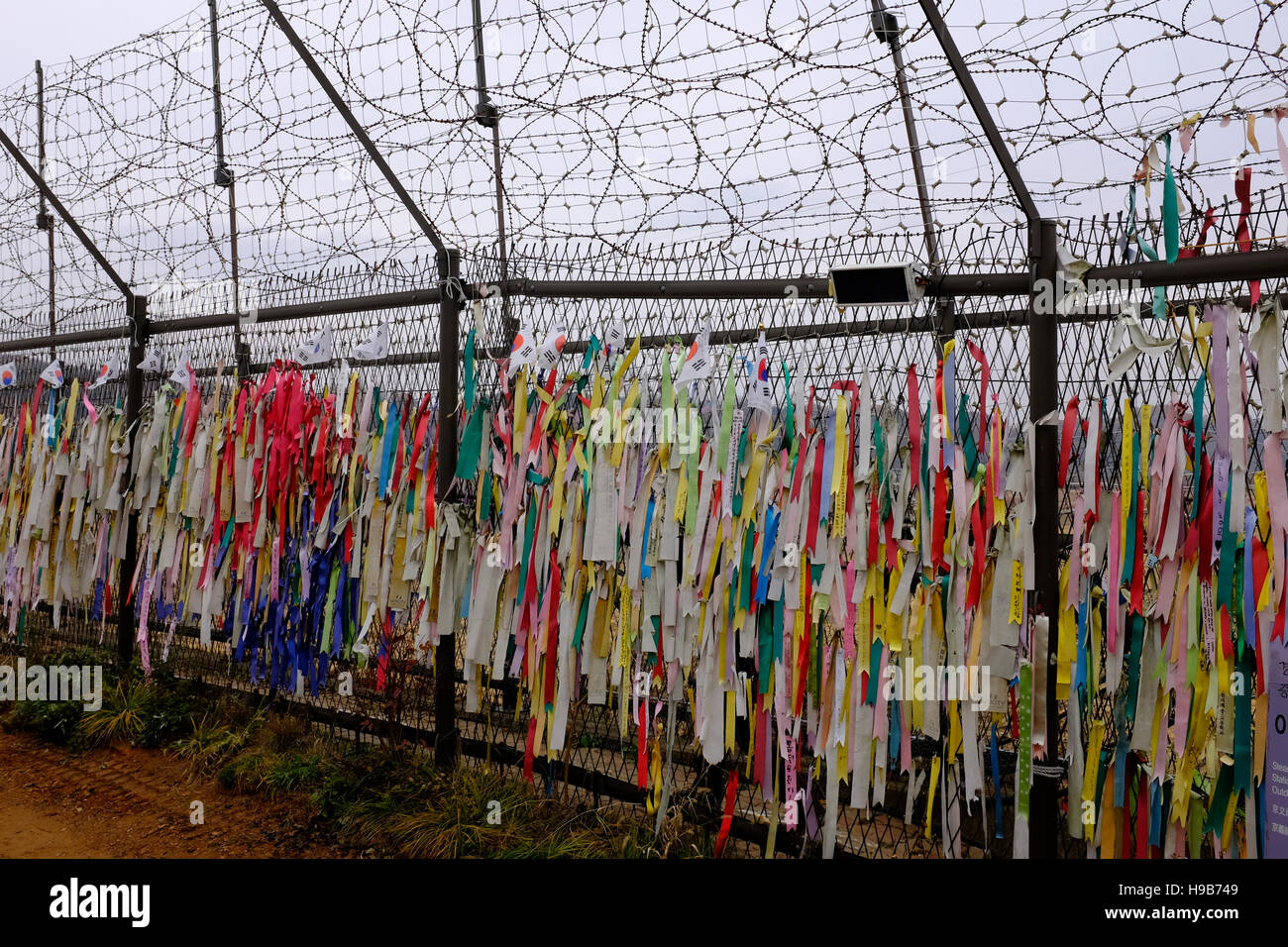 Reunification ribbons on Bridge in DMZ Area in South Korea Stock Photo ...