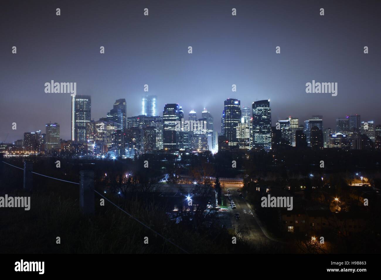 Overlooking Calgary downtown at night Stock Photo - Alamy