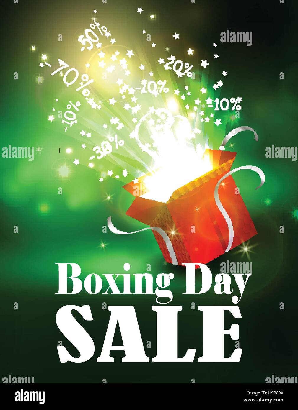 Boxing day background with open red box Stock Vector Image & Art - Alamy