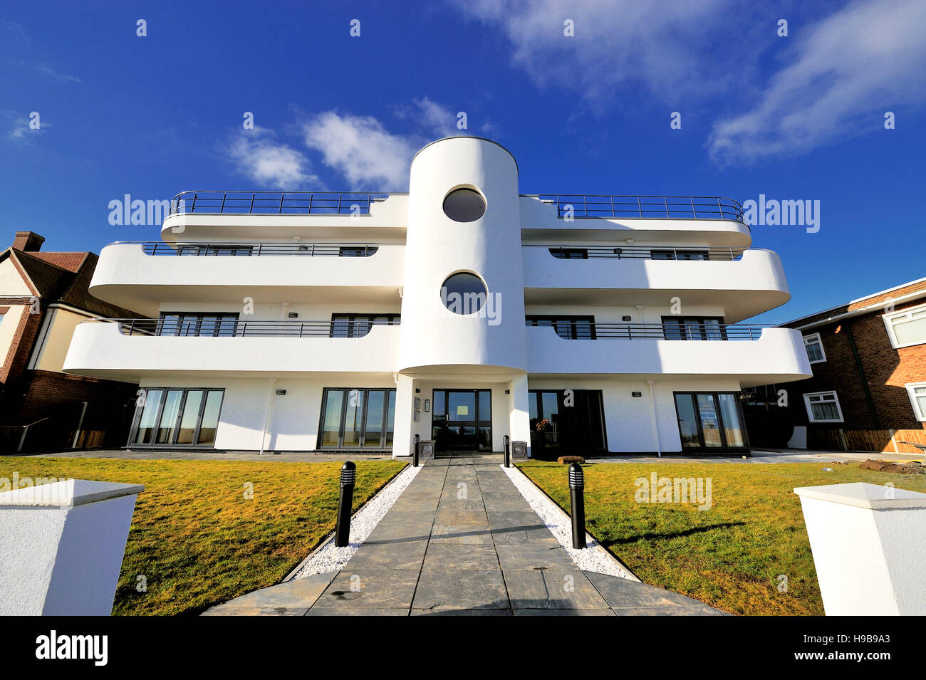 An Art Deco block of flats at Frinton, Essex, England, Great Britain ...