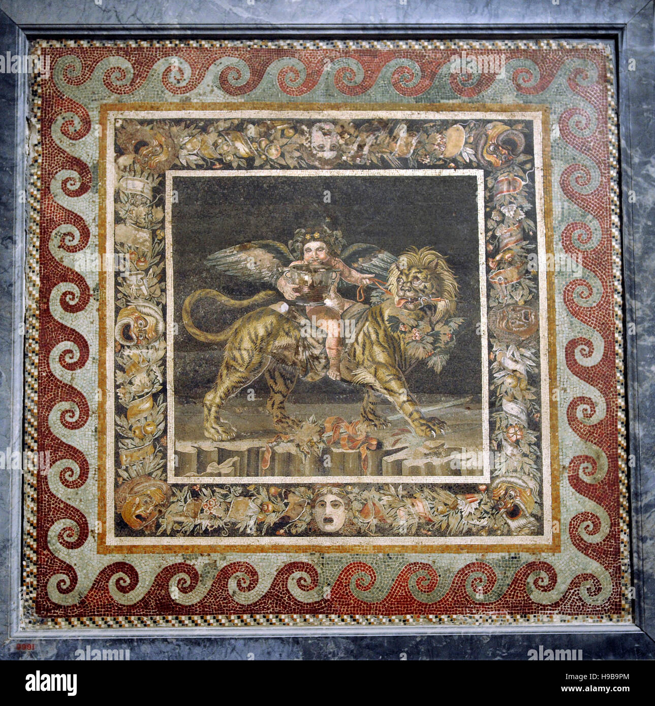 Roman mosaic. Young Dionysos riding a tiger. Pompeii, House of the Faun ...