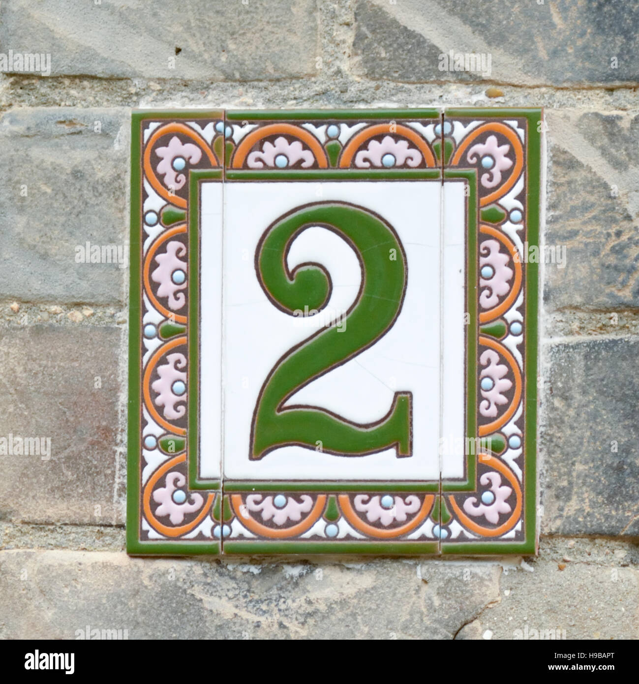 House Number 2 ceramic tile sign Stock Photo - Alamy