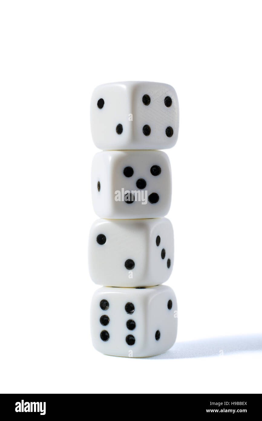 Four dice stacked isolated on white background Stock Photo - Alamy Four dice stacked isolated on white background Stock Photo - Alamy