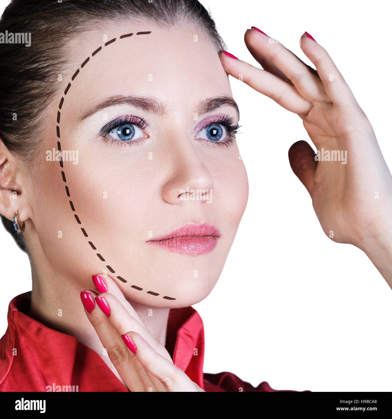 Beautiful woman face with dotted line Stock Photo - Alamy