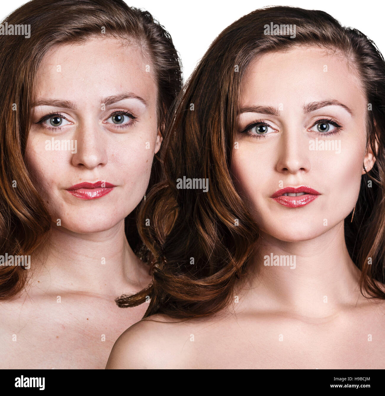 Comparison portrait of young woman Stock Photo - Alamy