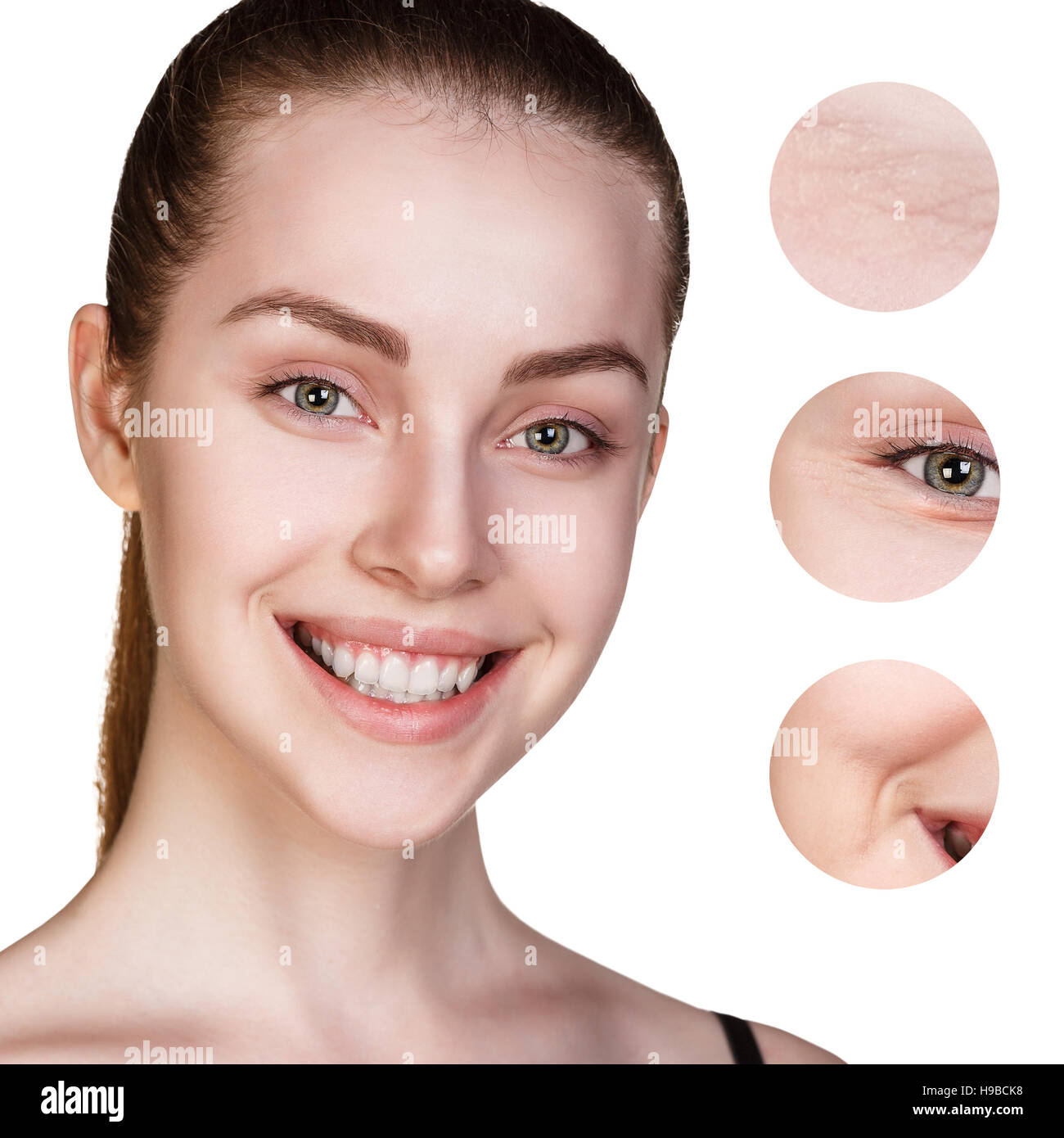 Beautiful woman face with zoom wrinkles Stock Photo - Alamy