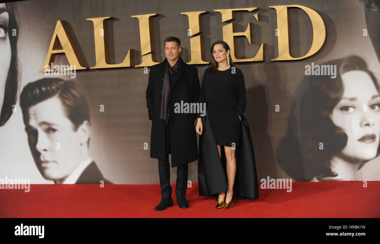 London, UK. 21st Nov, 2016. Brad Pitt and Marion Cotillard attend the ...