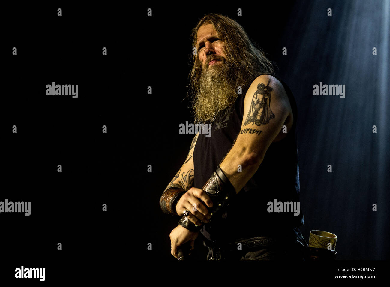 Milan, Italy. 21st Nov, 2016. Amon Amarth on stage during their show at ...