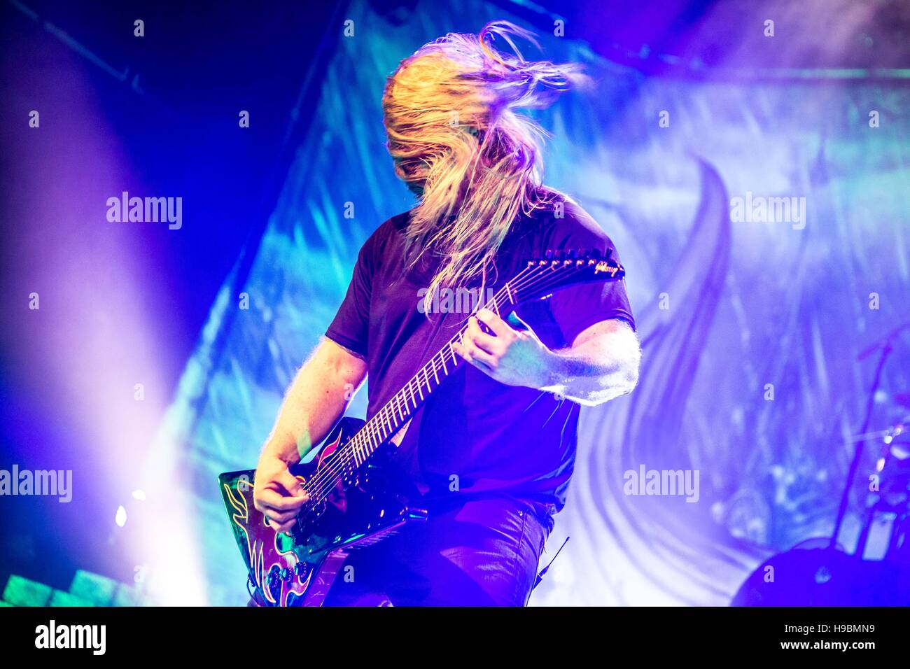 Milan, Italy. 21st Nov, 2016. Amon Amarth on stage during their show at ...